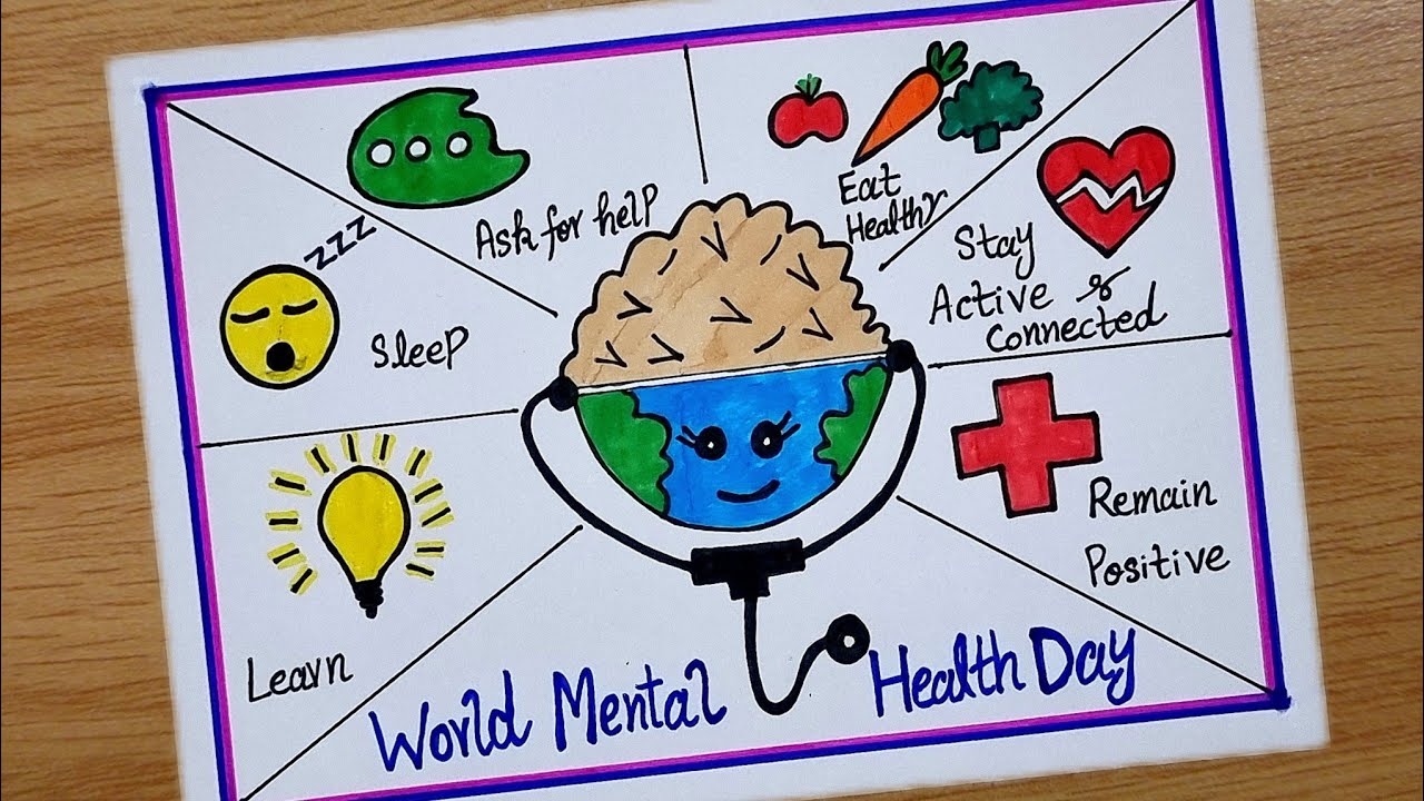 World Mental Health Day Poster Drawing // How to Draw Mental Health Day ...
